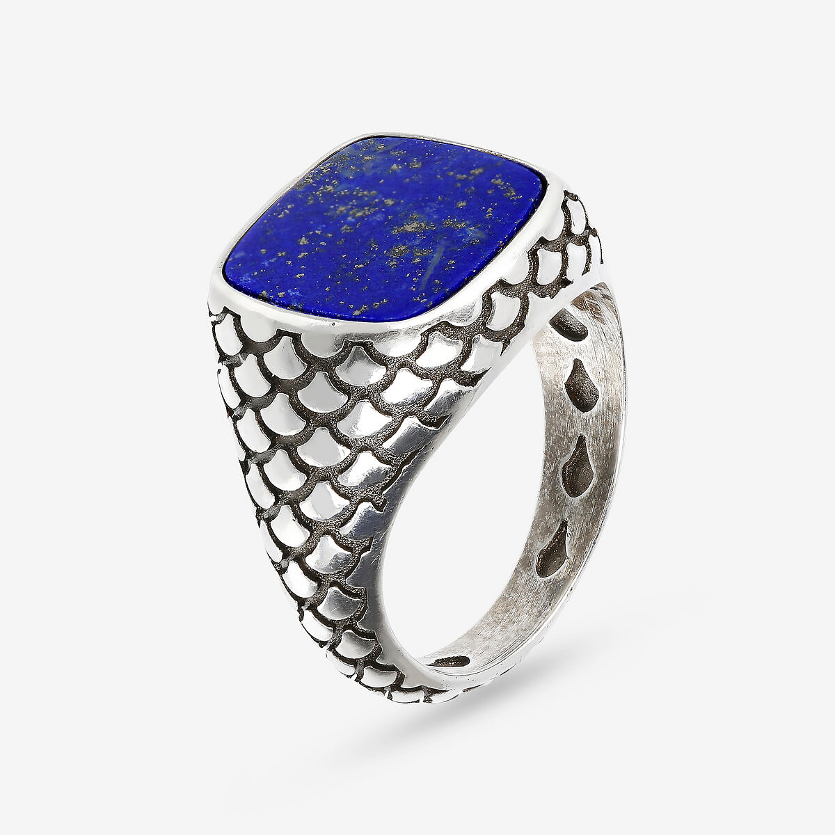 Mermaid Texture Chevalier Ring with Square Natural Stone - Albert M ...