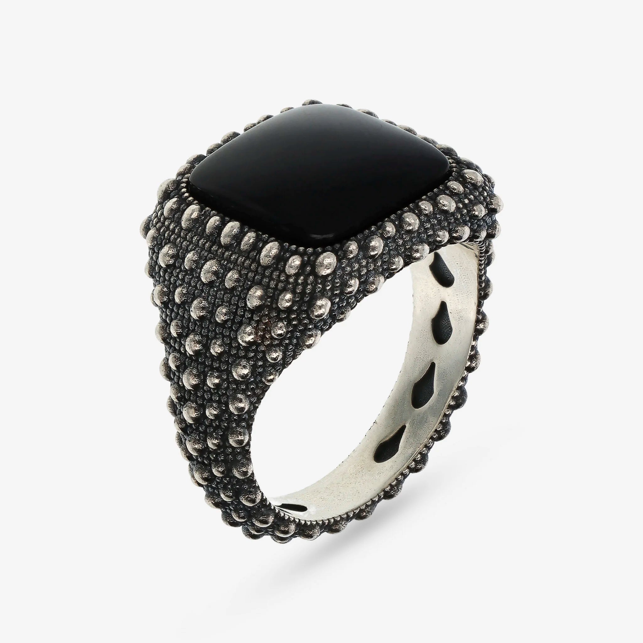 Sea Urchin Texture Chevalier Ring with Square Natural Stone - Albert M ...